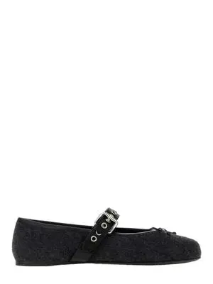 Miu Miu Miu Miu Buckle-Strap Wool Ballet Flats Grey