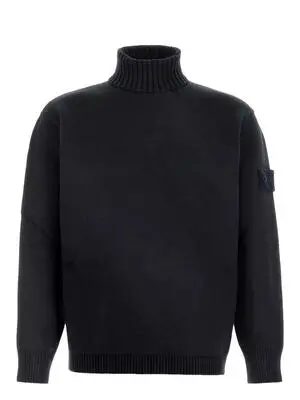 Stone Island Logo Patch Roll Neck Sweater - Blue