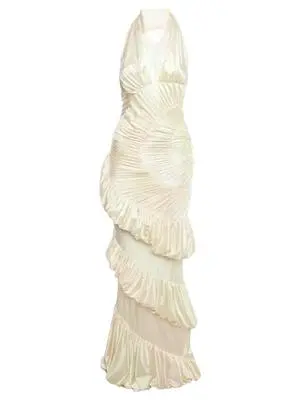 DATT DATT Spiral Ruched Halter-Neck Maxi Gown