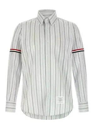 Thom Browne Poplin Hairline Stripe Shirt With Armbands - Grey