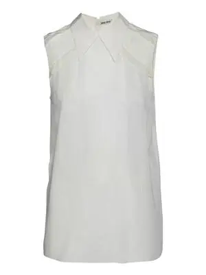 Miu Miu Miu Miu Sleeveless Top With Lace Trim White
