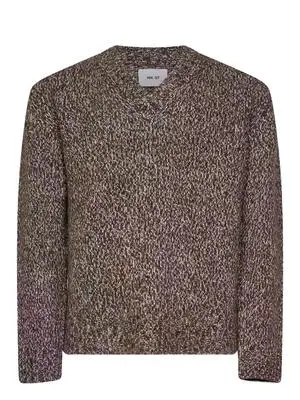 Nn07 Flint Marl-knit V-neck Sweater - Brown