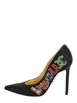 Versace Embroidered Pointed-toe Stiletto Pumps - Black