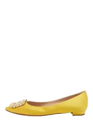 Manolo Blahnik Manolo Blahnik Hangisi Ballet Flats With Pearl Embellished Buckle Yellow