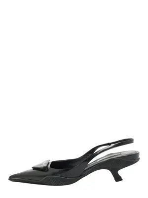 Prada Leather Triangle Logo Slingback Pumps - Black