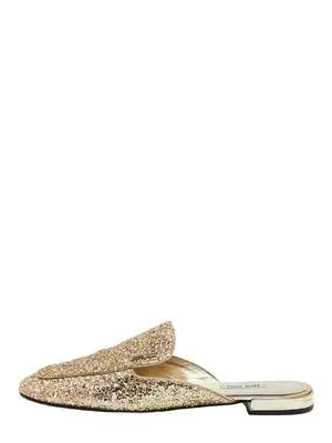 Miu Miu Miu Miu Glitter Detail Square Toe Flat Mules Gold