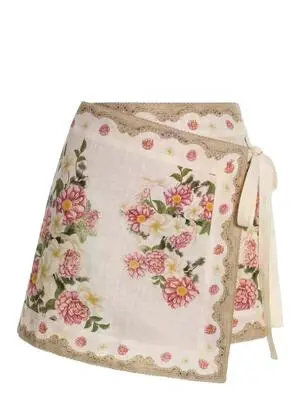 Agua Bendita Agua By Agua Bendita Luna Paraiso Floral-Print Linen Skirt Neutrals