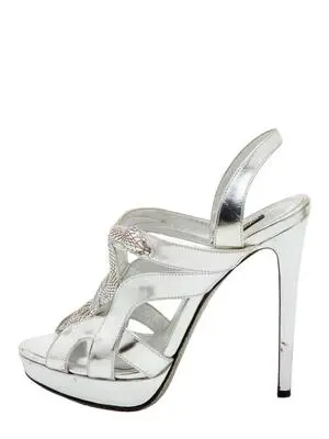 Roberto Cavalli Tone Snake-detail Strappy Platform Stilettos - Silver