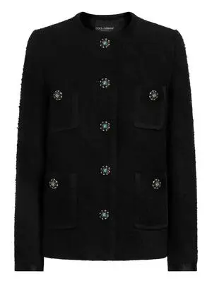 DOLCE & GABBANA Dolce & Gabbana Black Basketweave Jacket With Jewel Buttons