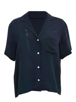 MANSUR GAVRIEL Mansur Gavriel Navy Blue Silk Button-Down Blouse With Notched Lapels