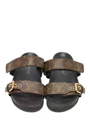 LOUIS VUITTON Louis Vuitton Monogram Canvas Slide Sandals With Buckle Fastening