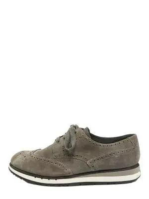 Prada Suede Brogue Perforated Low-top Sneakers - Grey