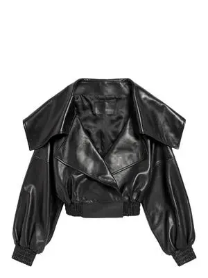 Balenciaga Wrap Collar Blouson In Leather - Black