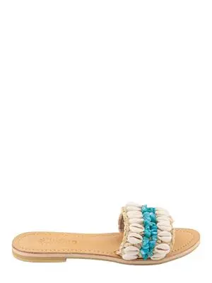 OHSUN Nikki Raffia And Leather Cowry Shell Slide Sandals - Blue