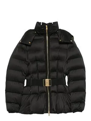 Elisabetta Franchi Down Jacket With Hood And Belt - Black