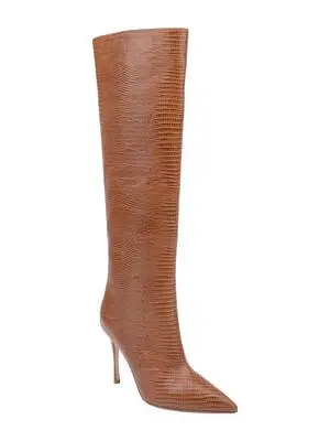 L'Agence Lafayette Knee-high Stiletto Boots - Dark Tan Lizard