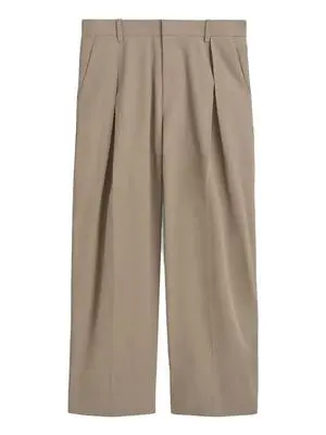 Cos Pleated Cotton Relaxed-fit Wide-leg Pants - Beige