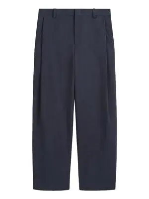 Cos Pleated Cotton Relaxed-fit Wide-leg Pants - Dark Blue