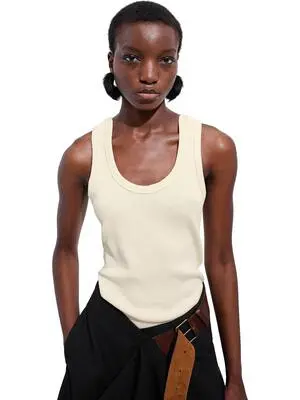 Bottega Veneta Compact Cotton Jersey Rib Tank Top - Rice