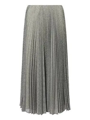 Vince Houndstooth-print Pleated Woven Midi Skirt - Black/sage