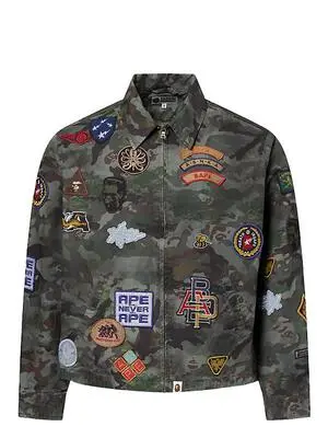 A BATHING APE Hybrid Camo Multi Badge Cotton Jacket - Olive