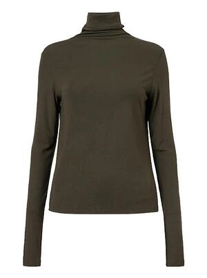 Vince Essential Turtle-neck Modal-jersey Top - Dark Moss