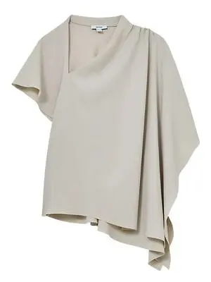 REISS Jade Asymmetrical Draped Sleeve Woven Top - Light Grey