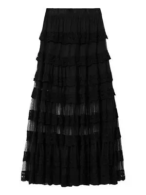 ALLSAINTS AllSaints Maggie Tiered Lace Maxi Skirt Black
