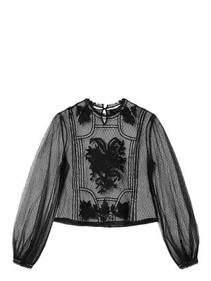 ALLSAINTS Cesca Embroidered Long-sleeve Sheer Woven Top - Black