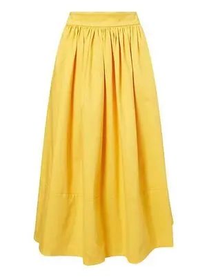 Max Mara Fitted Waist Gathered Cotton Midi Skirt - Yellow