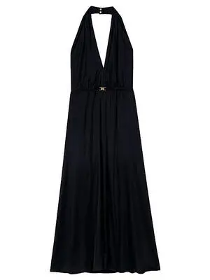 Maje Backless Halter-neck Maxi Dress - Navy