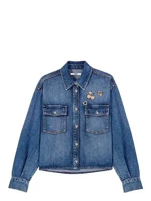 Maje Embellished Denim Jacket - Blue