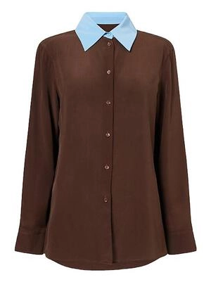 Max Mara Contrast Collar Silk Shirt - Brown