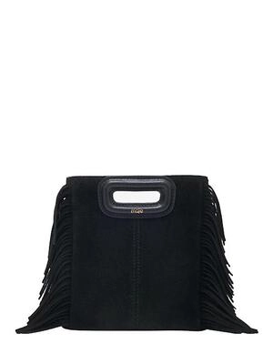 Maje Suede Shoulder Bag With Fringe Detail - Black