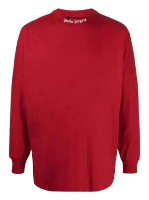 Palm Angels Long Sleeve Crewneck T-shirt With Logo Detail - Red