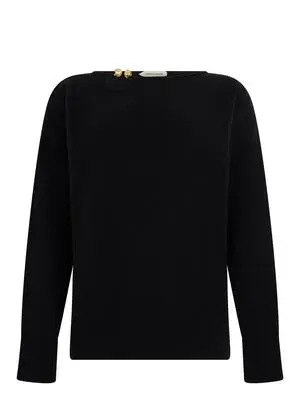 Alberta Ferretti Wool Silk Cashmere Sweater With Golden Detail - Black