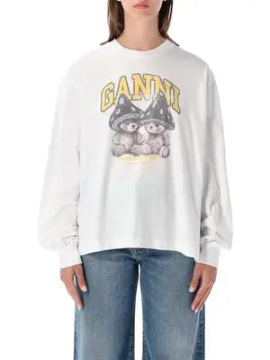 GANNI Ganni Graphic Long-Sleeve T-Shirt Bianco