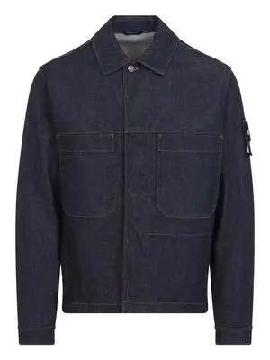Stone Island STONE ISLAND Cotton Denim Biker Jacket Blue