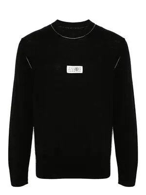 MAISON MARGIELA Long Sleeve Knit Sweater With Logo Patch - Black