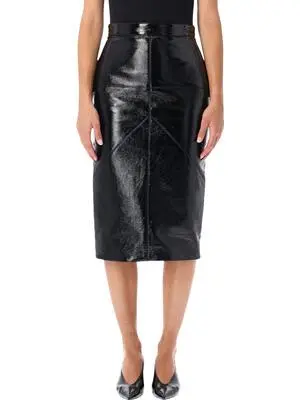 LANVIN High-waist Glossy Midi Pencil Skirt - Nero