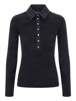 Elisabetta Franchi ELISABETTA FRANCHI Fitted Long-Sleeve Polo Top With Button Placket Nero