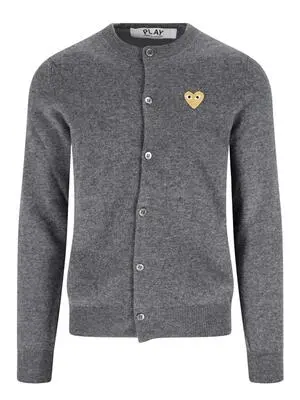 Play Comme Des Garcon Wool Cardigan With Heart Motif - Grey