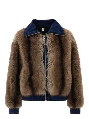 Liu Jo Faux Fur And Denim Jacket - Visone