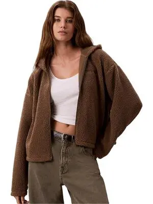 Calvin Klein Sherpa Zip Hoodie - Shitake