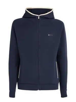 BOSS Contrast-trim Sense Zip-up Hoodie - Navy