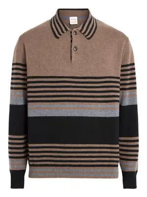 Paul Smith Cashmere Striped Polo Sweater - Brown