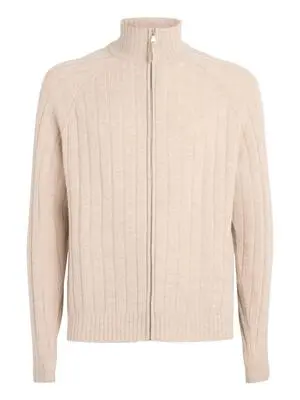 ALLUDE Wool-cashmere Rib-knit Zip-up Cardigan - Beige