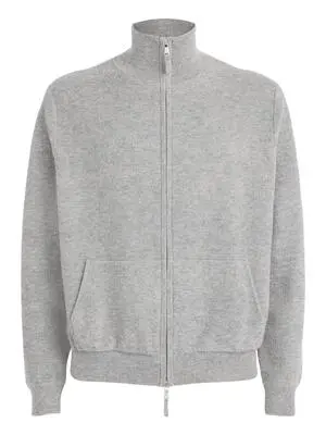 ALLUDE Wool-cashmere Zip-up Cardigan With High Neck - Grey