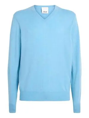 ALLUDE Cashmere V-neck Sweater - Blue