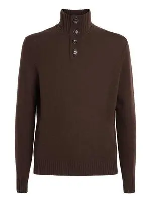 ALLUDE Wool-cashmere High-neck Buttoned Sweater - Brown